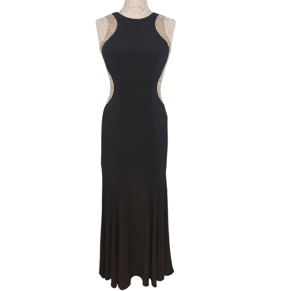 Xscape Beaded Illusion Formal Maxi Prom Dress Crystal… - Gem